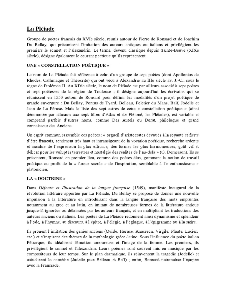 La Pléiade : Poètes et Influence | PDF | Littérature française | Poésie