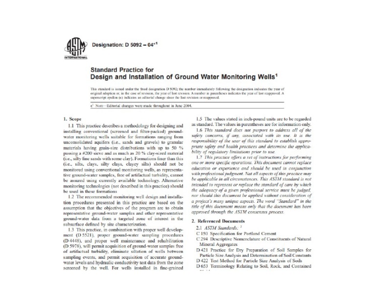 ASTM 5092 Installing of Monitoring Well | PDF