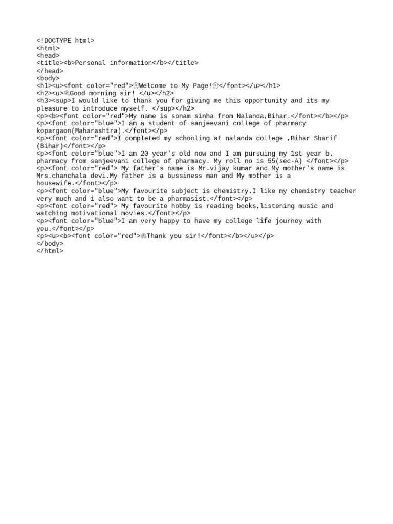 HTML Webpage To Introduce Yourself | PDF