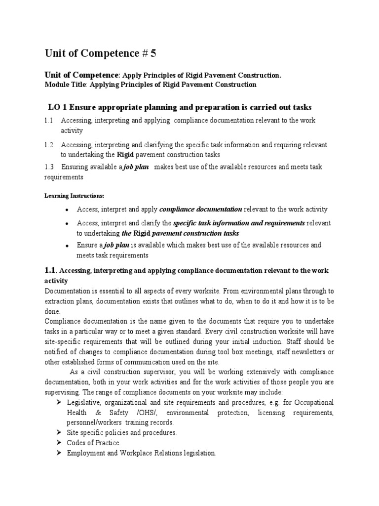 Unit of Competence # 5: Unit of Competence: LO 1 Ensure Appropriate ...