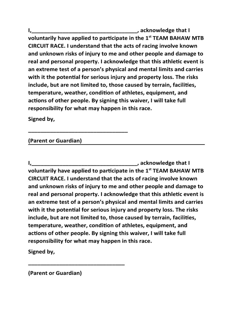MTB Race Liability Waiver Form | PDF