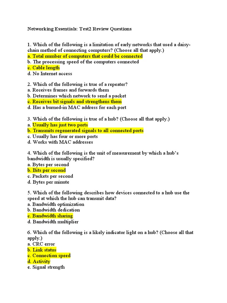 Networking Essentials Test | PDF | Network Switch | Ethernet