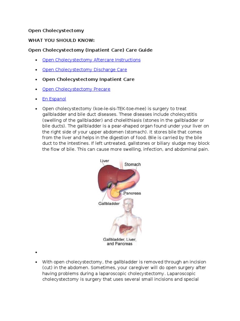 Open Cholecystectomy Care Guide | PDF | Gallbladder | Digestive System