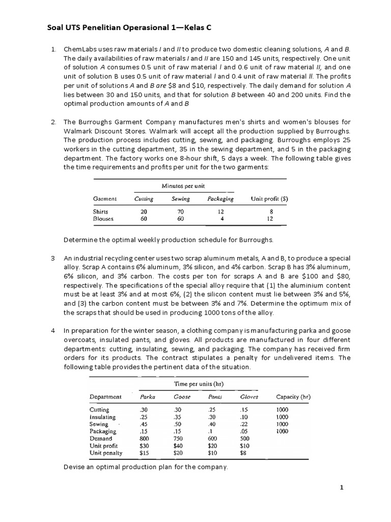 Soal UTS PO1 Kelas C 2022 | PDF | Mathematical Optimization | Scrap