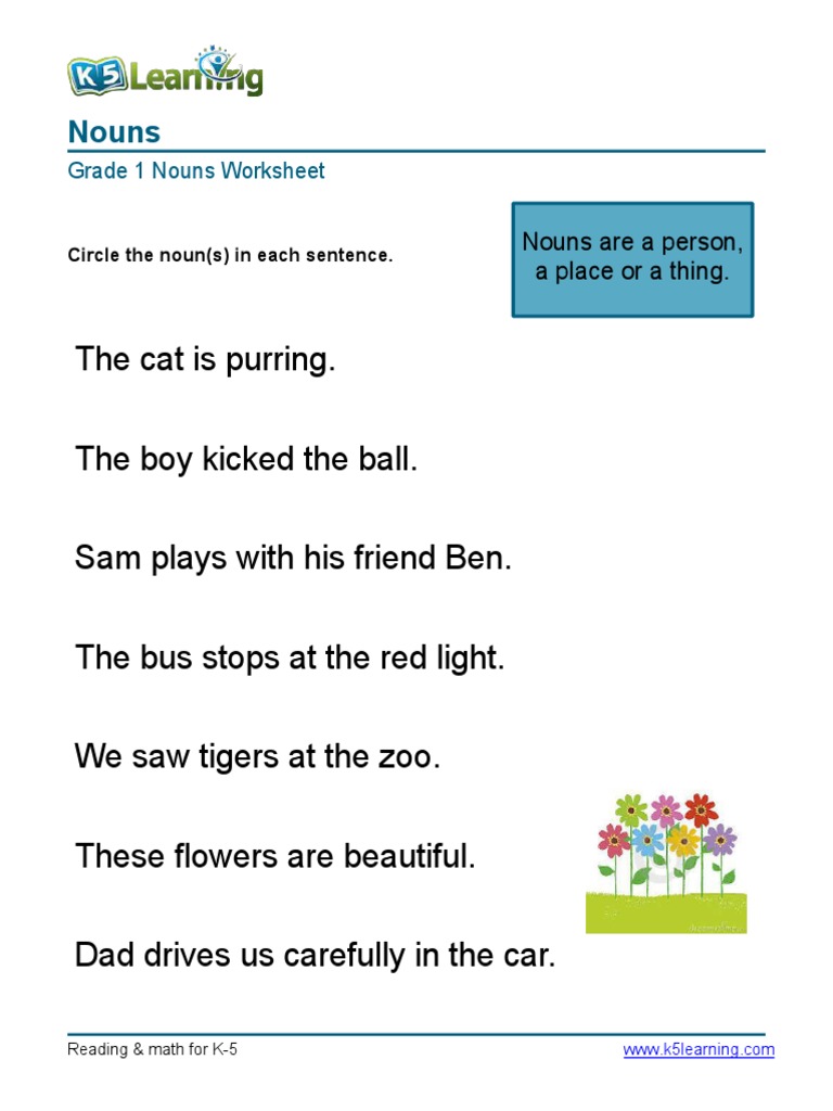 Grade 1 Nouns Worksheets 1st Grade Circle Noun 1 | PDF