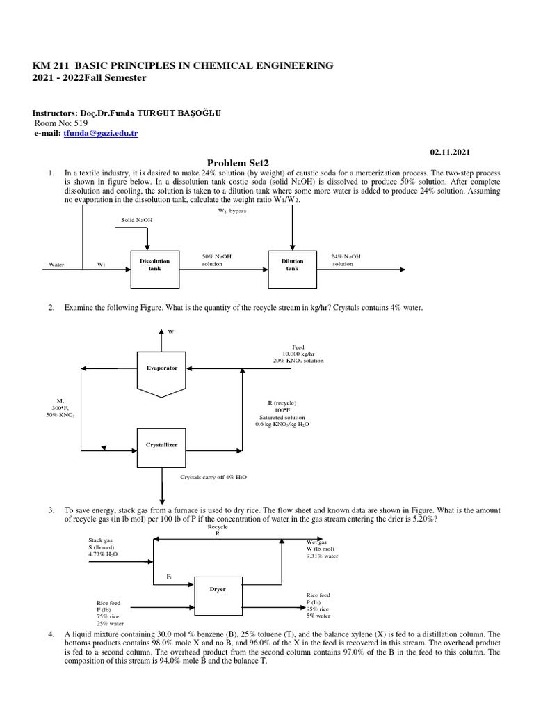 CHE211 Problem Set 2 | PDF | Water | Filtration