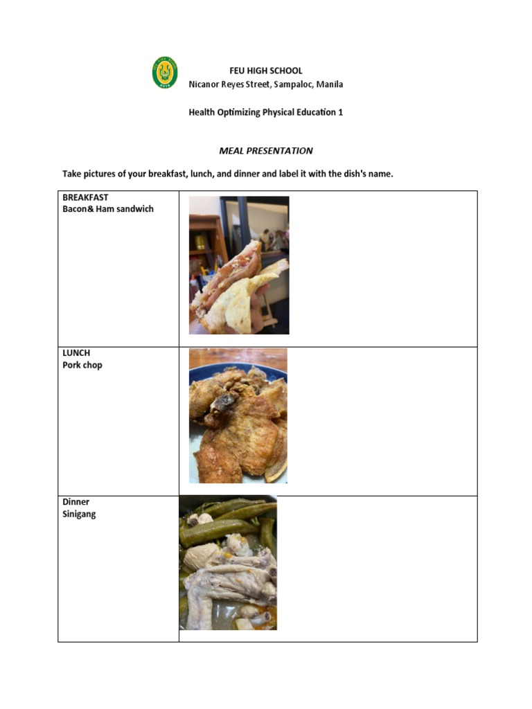 Meal Presentation for Health Class | PDF | Wellness