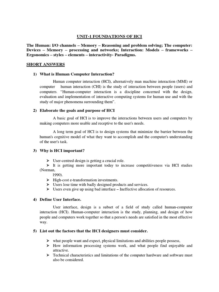 Unit 1 - Foundations of Hci | PDF | Memory | Computer Data Storage