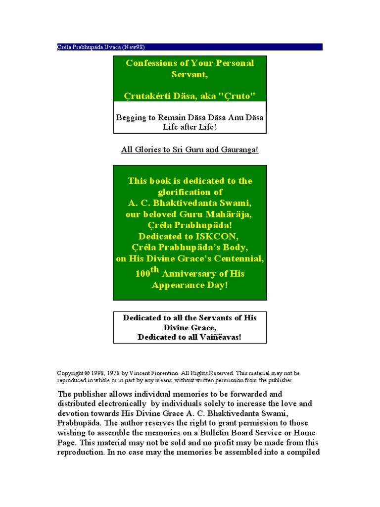 Confessions of Your Personal Servant - Srutakirti Das | PDF