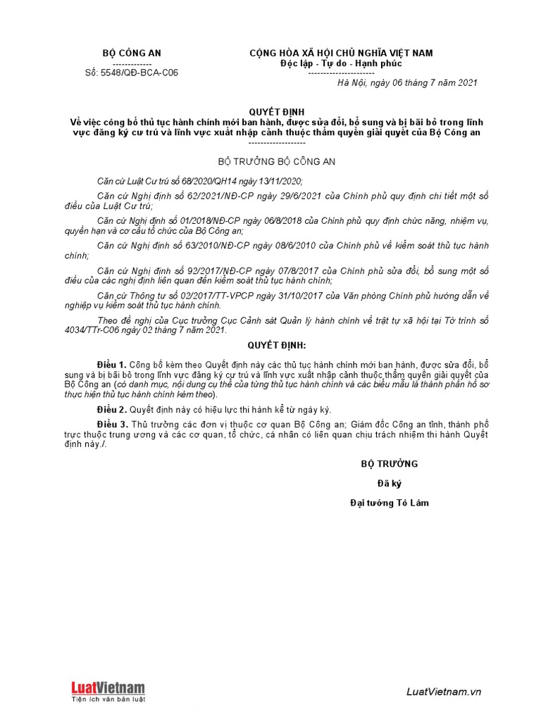 Quyet Dinh 5548 QD Bca c06 | PDF