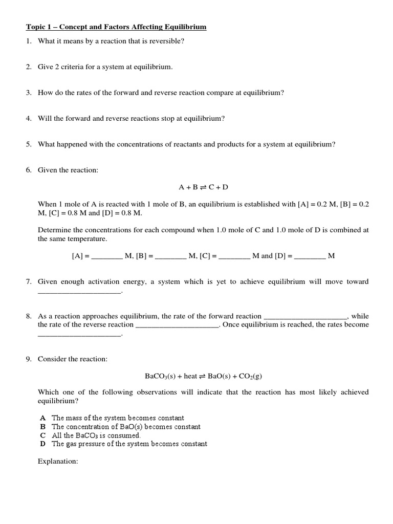 Topic 1 - Concept and Factors Affecting Equilibrium | PDF | Chemical ... Topic 1 - Concept and Factors Affecting Equilibrium | PDF | Chemical ...