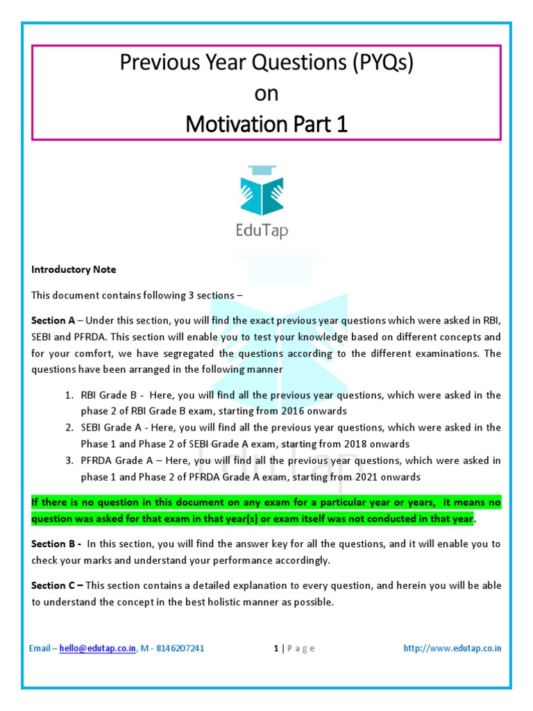 Previous Year Questions - Motivation Part 1 2 Lyst4394 | PDF ...