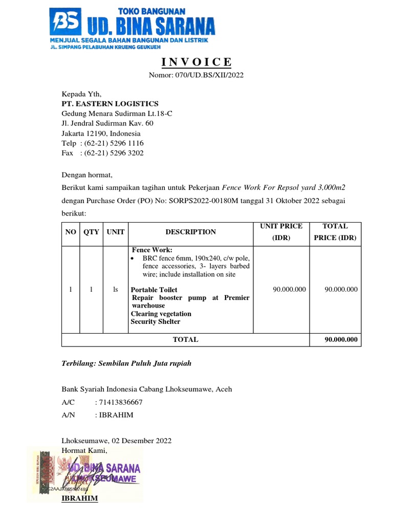 Invoice: Pt. Eastern Logistics | PDF