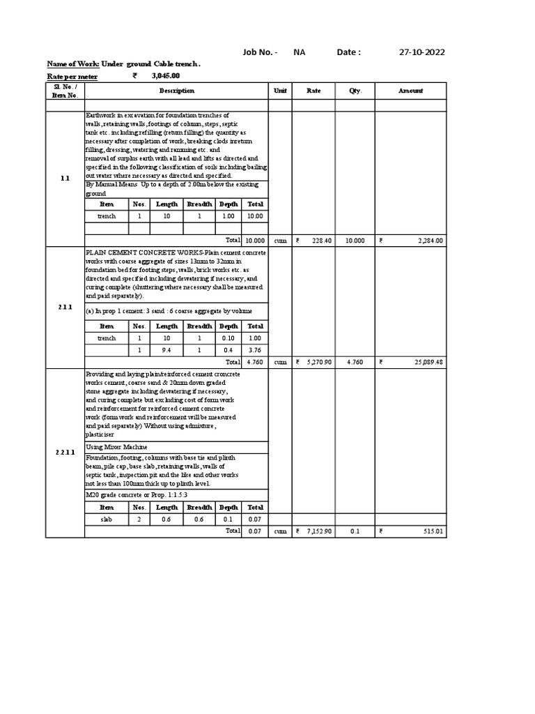 Underground Cable Trench Specifications | PDF | Concrete | Civil ...