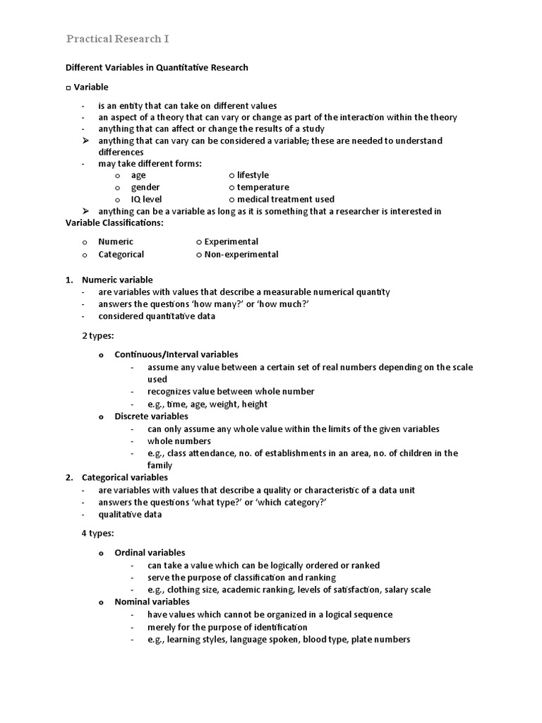 pr2 Variables | PDF | Dependent And Independent Variables | Categorical Variable