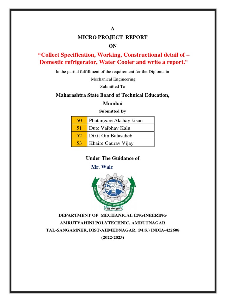 PER Microproject | PDF | Refrigerator | Temperature