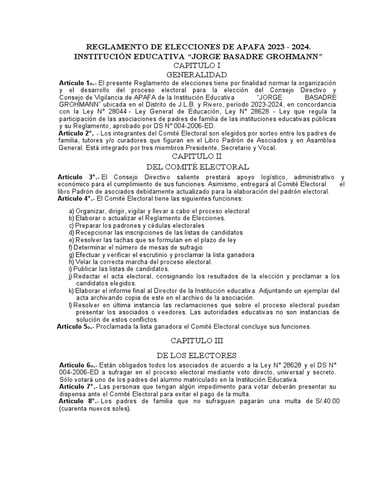Reglamento de Elecciones de Apafa 2023 | PDF | Votación | Elecciones