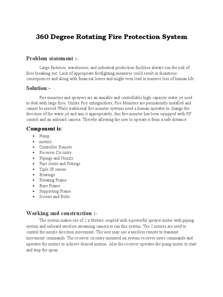 360 Degree Rotating Fire Protection System: Problem Statement | PDF