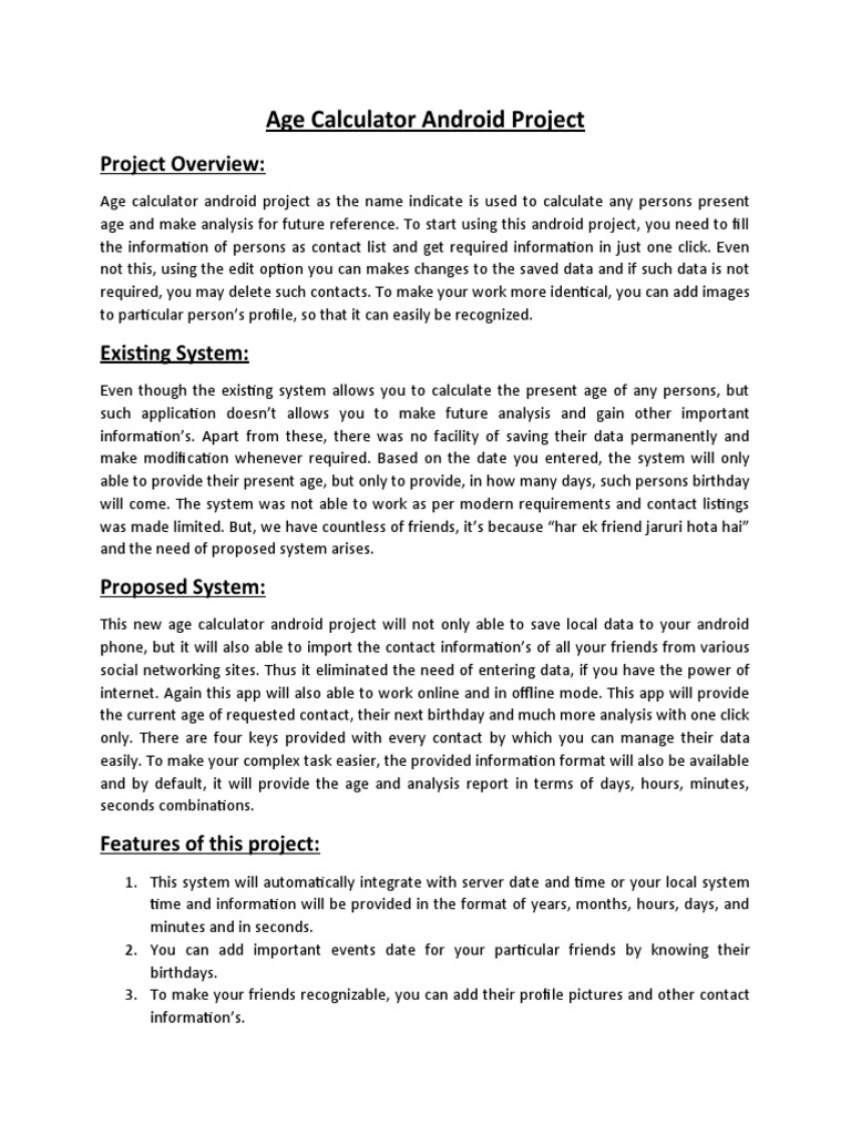 Age Calculator Android Project | PDF | Android (Operating System ...