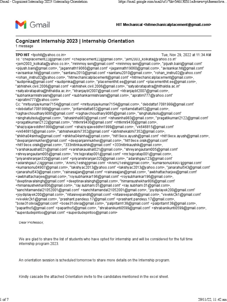 Gmail - Cognizant Internship 2023 Internship Orientation | PDF | Job Interview | Gmail