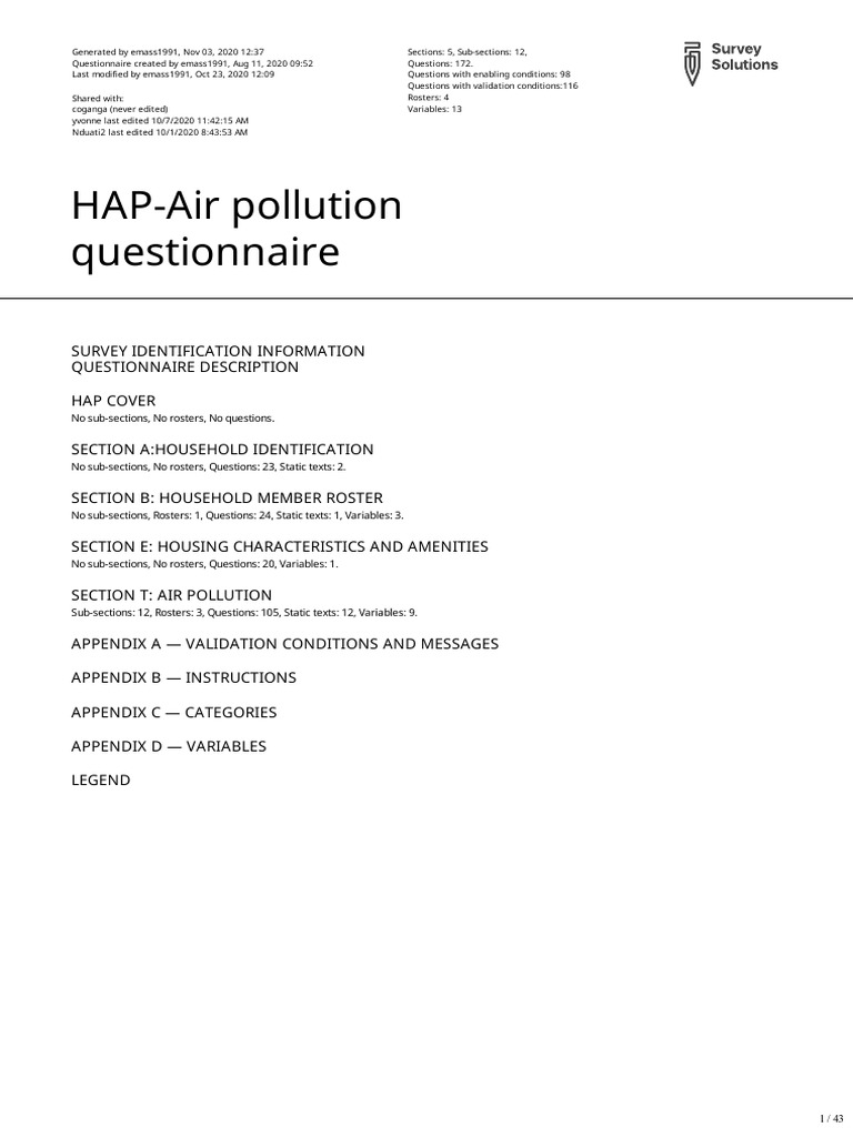 HAP-Air Pollution Questionnaire | PDF | Roof | Kerosene HAP-Air Pollution Questionnaire | PDF | Roof | Kerosene
