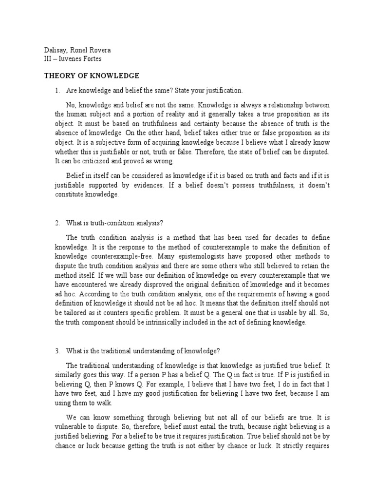 Theory of Knowledge | PDF | Epistemology | Knowledge