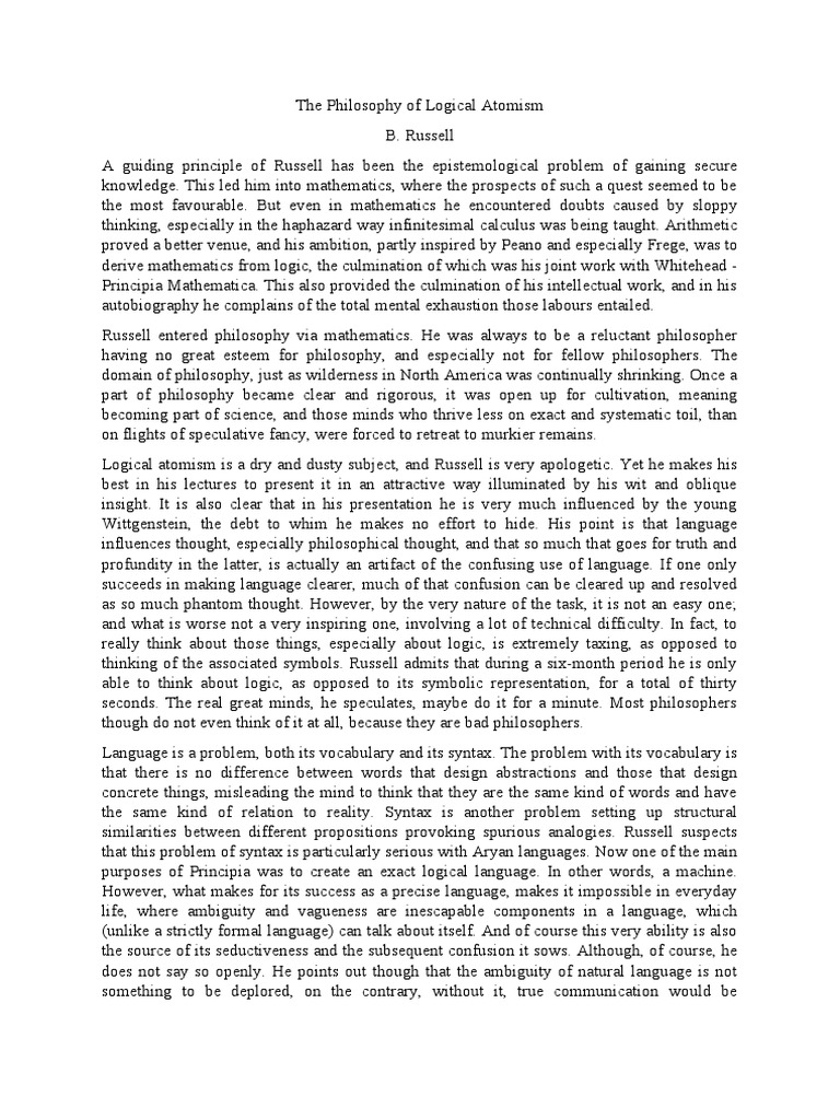 Bertrand Russell's Logical Atomism | PDF | Philosophy | Existence