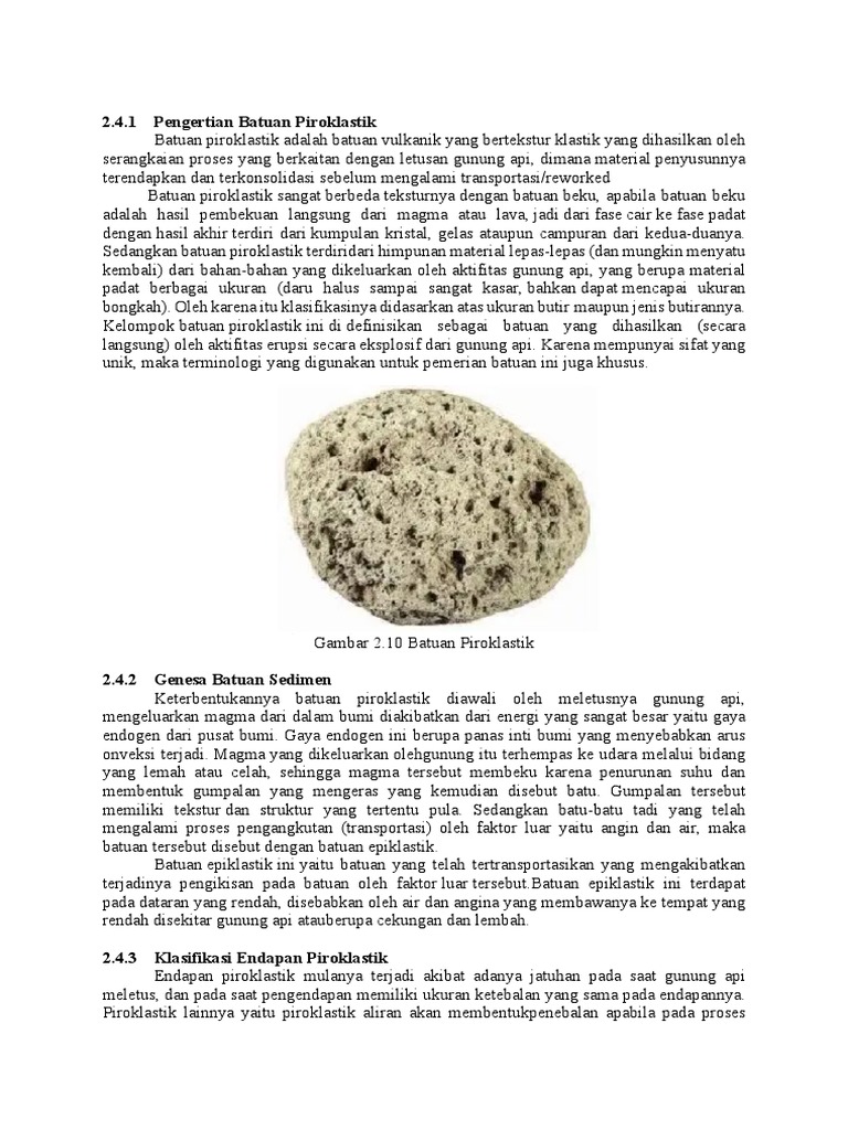 Batuan Piroklastik: Jenis, Genesa, dan Klasifikasi | PDF