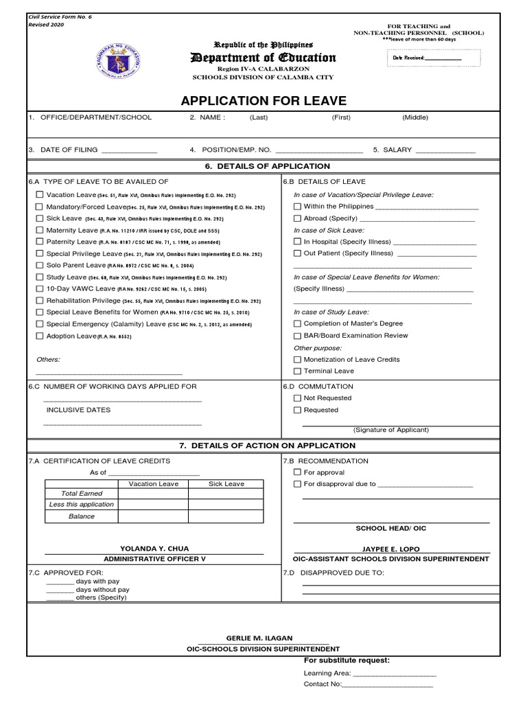 Leave Form 6 | PDF | Government | Social Programs