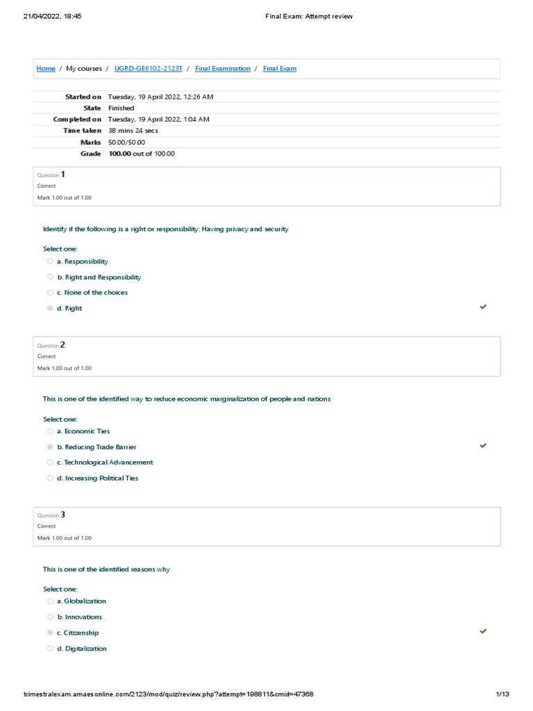 TCW (Final Exam - Attempt Review) | PDF | Globalization | Sustainability