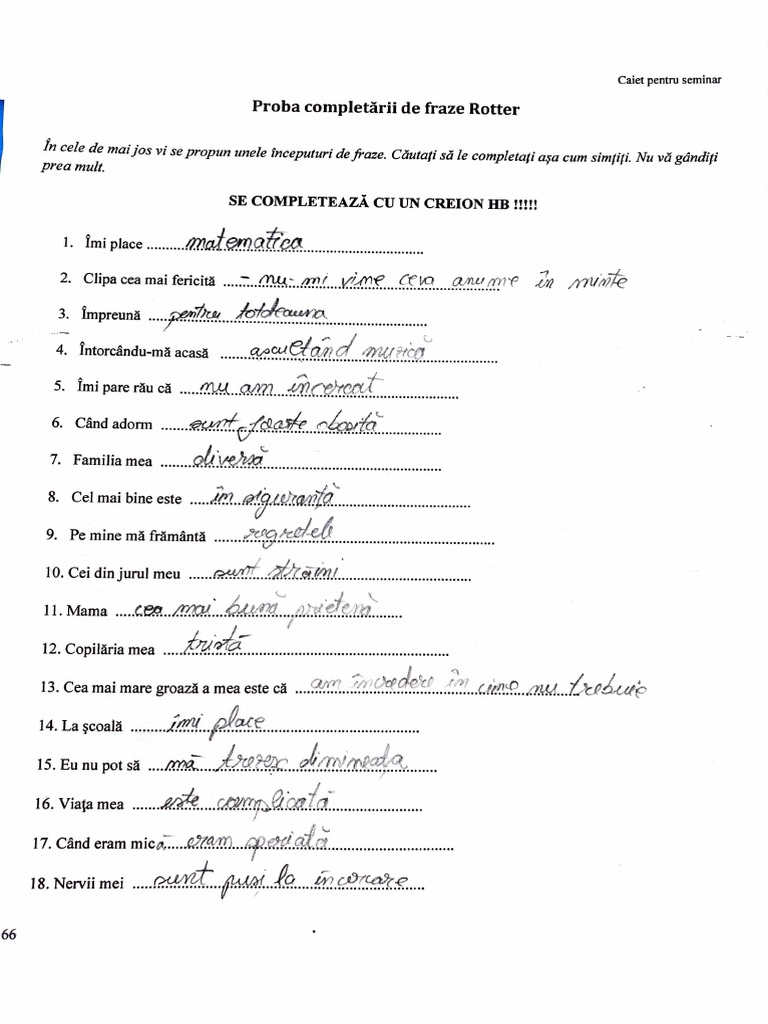 Proba Completarii de Fraze Rotter | PDF