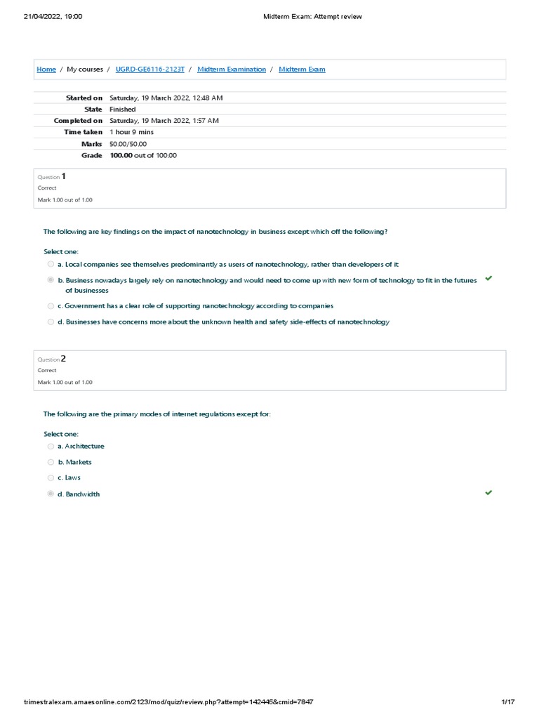 STS (Midterm Exam - Attempt Review) | PDF | Nanotechnology | Top Down ...