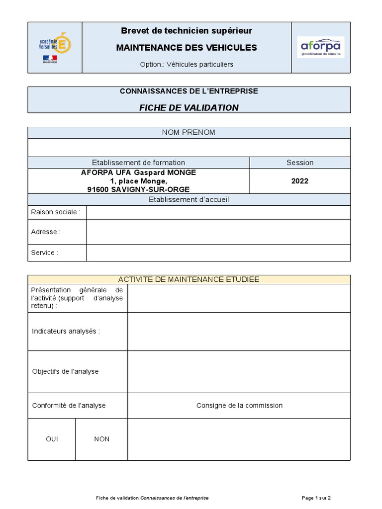 Fiche Validation U61 - Doc Vierge | PDF