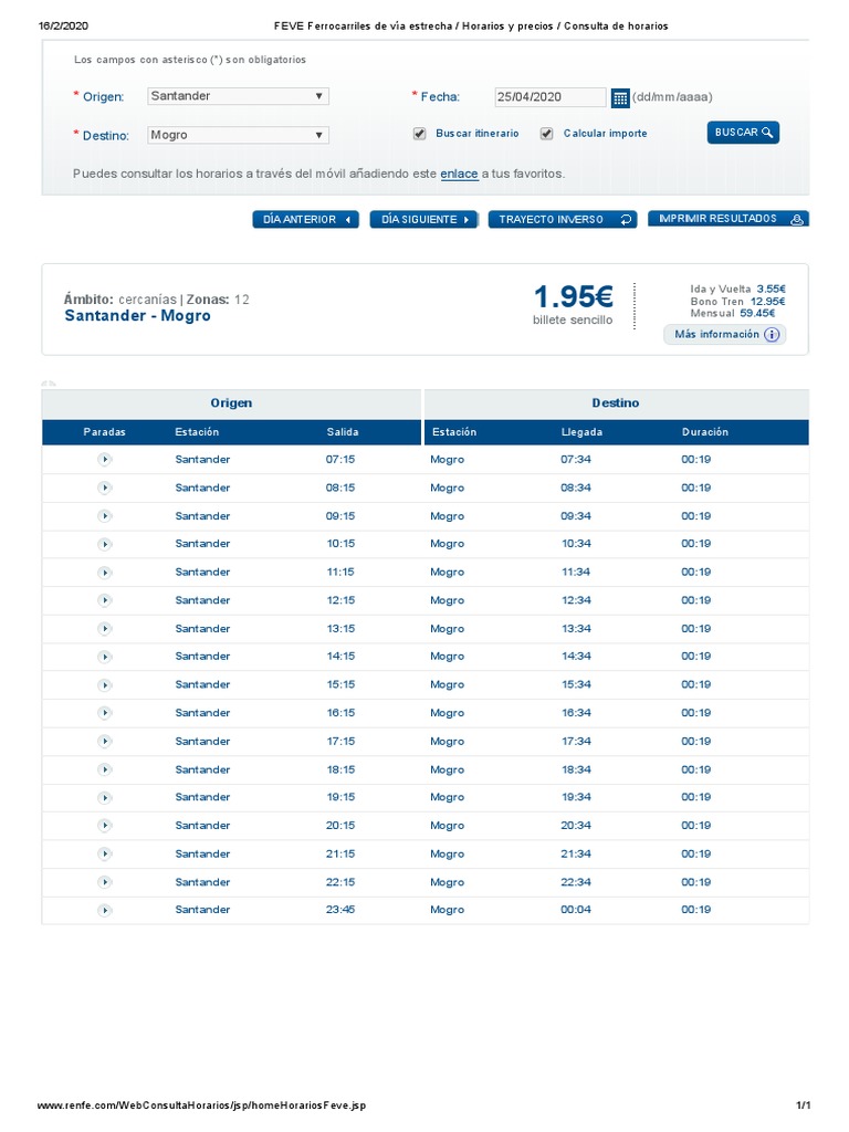 FEVE Horarios y Precios | PDF
