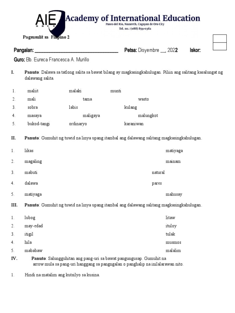 Filipino 2 Quiz | PDF