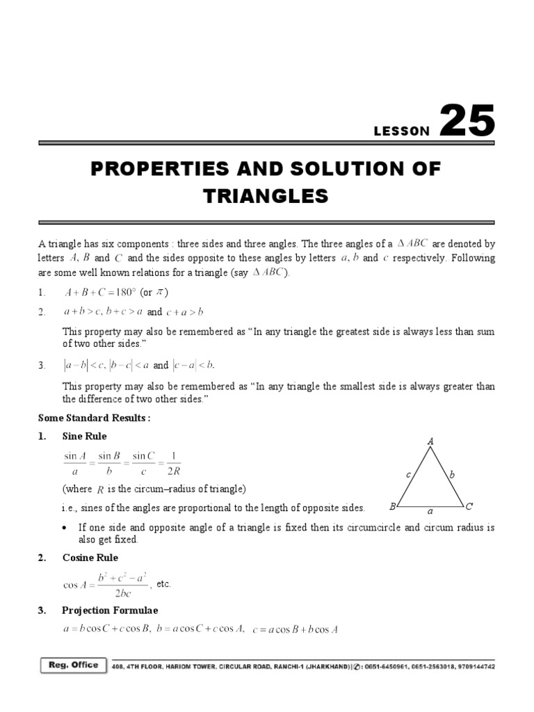 25 - Properties and Solution of Triangles | PDF | Triangle | Circle