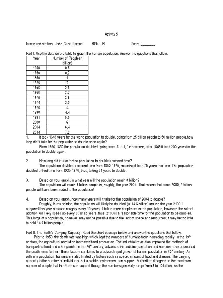 Activity 4 | PDF | Population Growth | Population