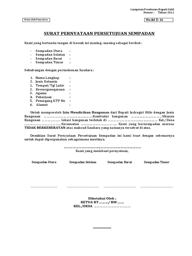 SURAT PERNYATAAN PERSETUJUAN SEMPADAN Imb | PDF