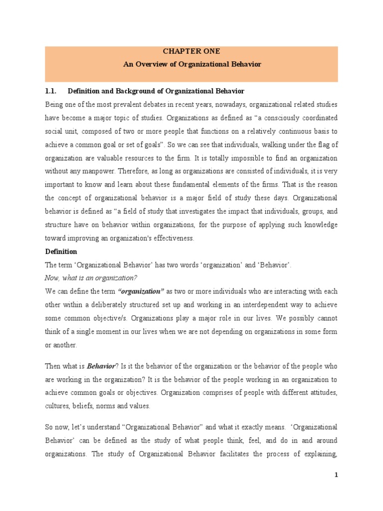 OB CH One | PDF | Organizational Behavior | Psychology