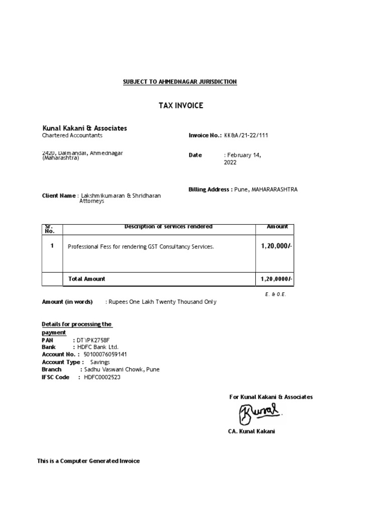 GST Consultancy Invoice - Kakani | PDF