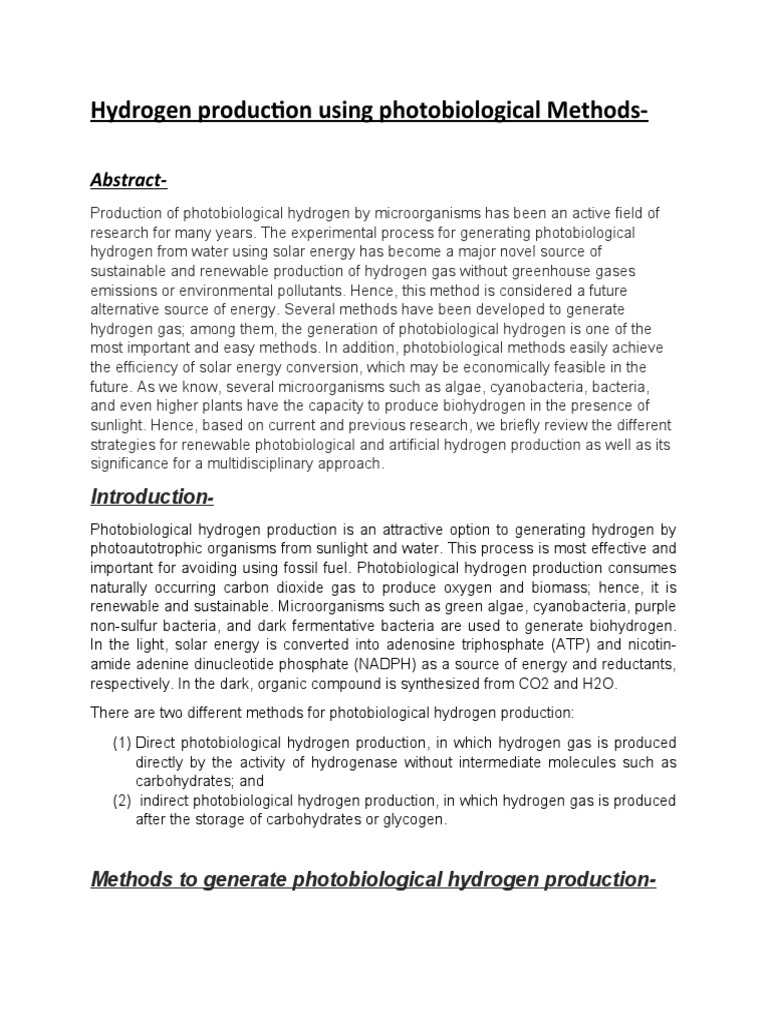 Photobiological Hydrogen Production Methods | PDF | Cyanobacteria ...