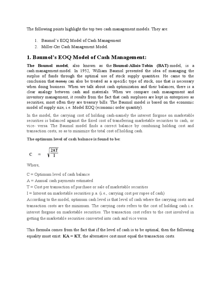 Baumol Model | PDF | Interest | Securities (Finance)