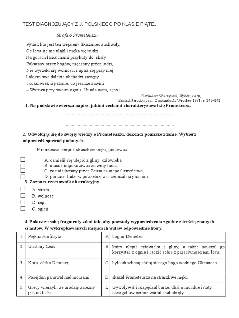 Test Diagnozujący Po Klasie 5 2020 | PDF