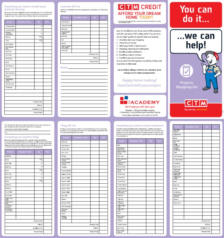 CTM DIY Checklist Shopping Plan | PDF