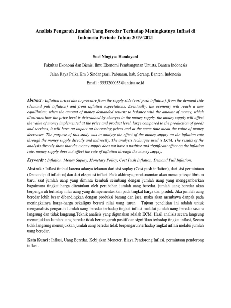 Analisis Pengaruh Jumlah Uang Beredar Terhadap Meningkatnya Inflasi Di Indonesia Priode Tahun ...