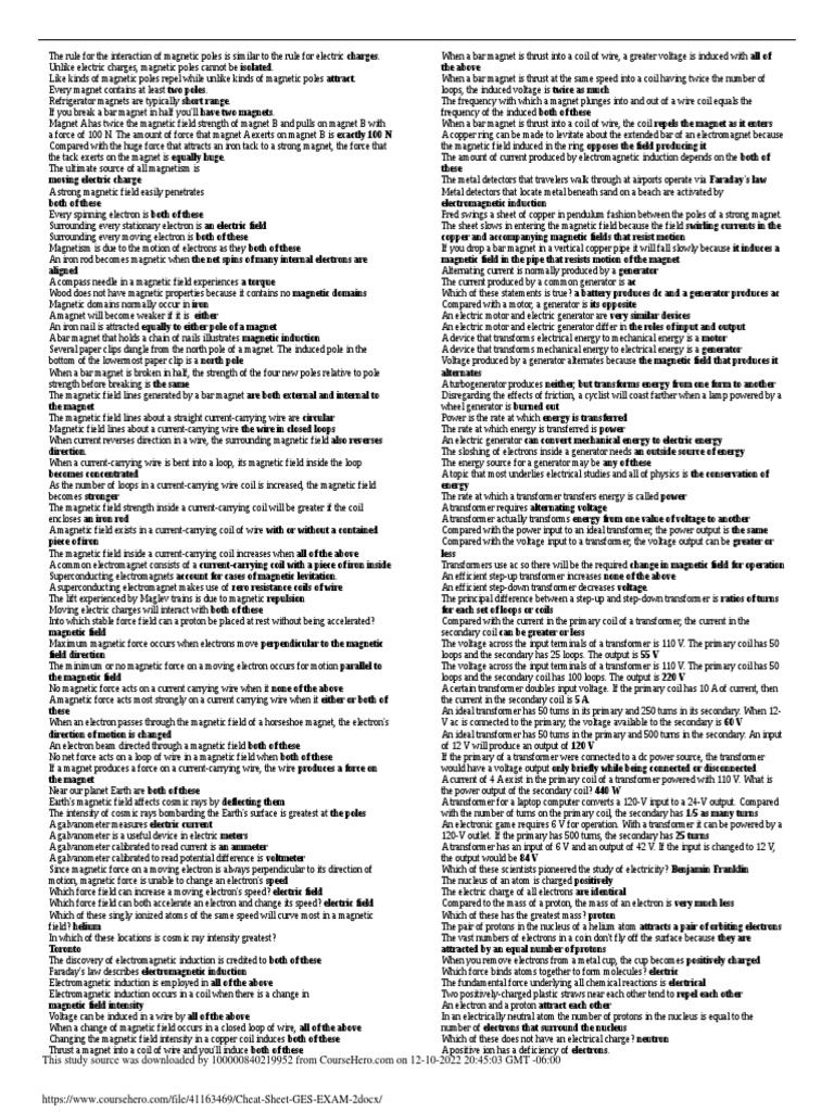 Cheat Sheet GES EXAM 2 | PDF | Series And Parallel Circuits | Transformer