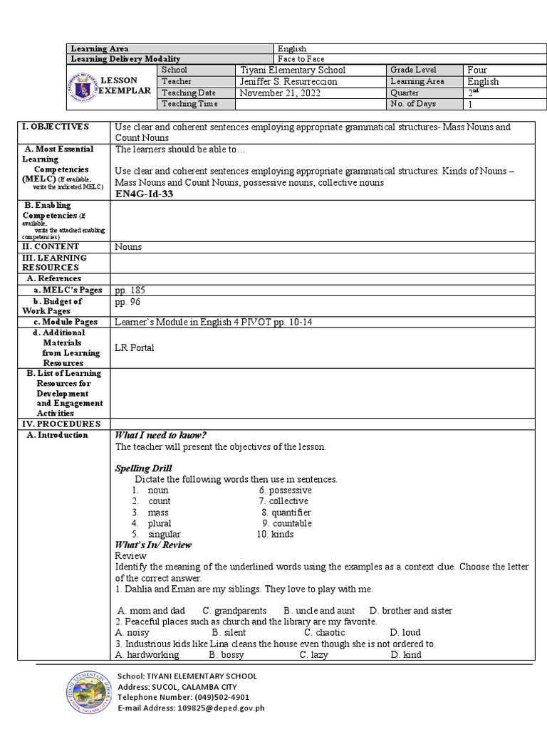 Q2 - English-4 - Week-3 Day 1 | PDF | Noun | English Language