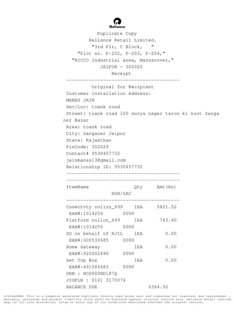 Jio-Bill Merged | Download Free PDF | Credit Card | Payments