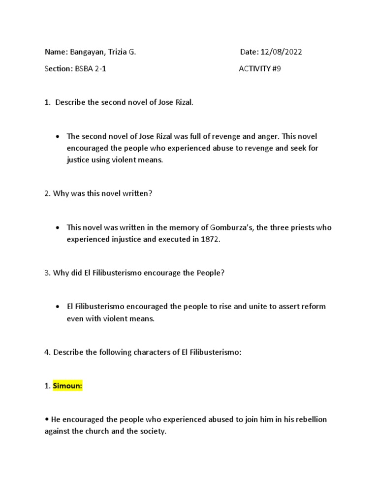 ACTIVITY 9.RIZAL | PDF | Philippines