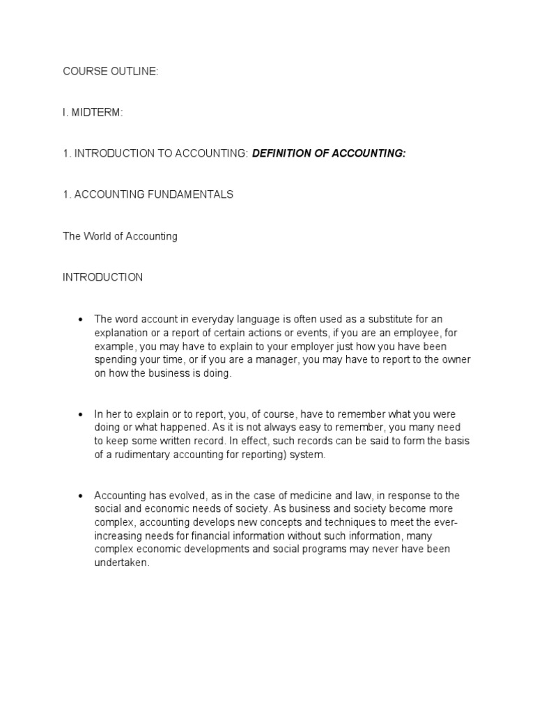 COURSE OUTLINE: ACCOUNTING FUNDAMENTALS | PDF